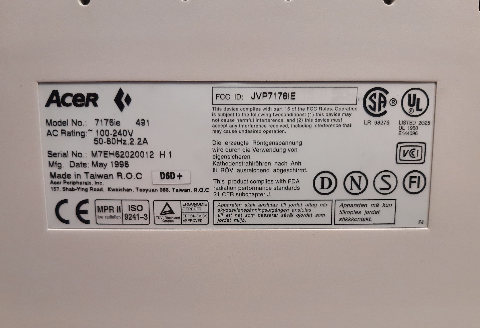 Acer Acerview 76ie (7176ie) | CRT Database