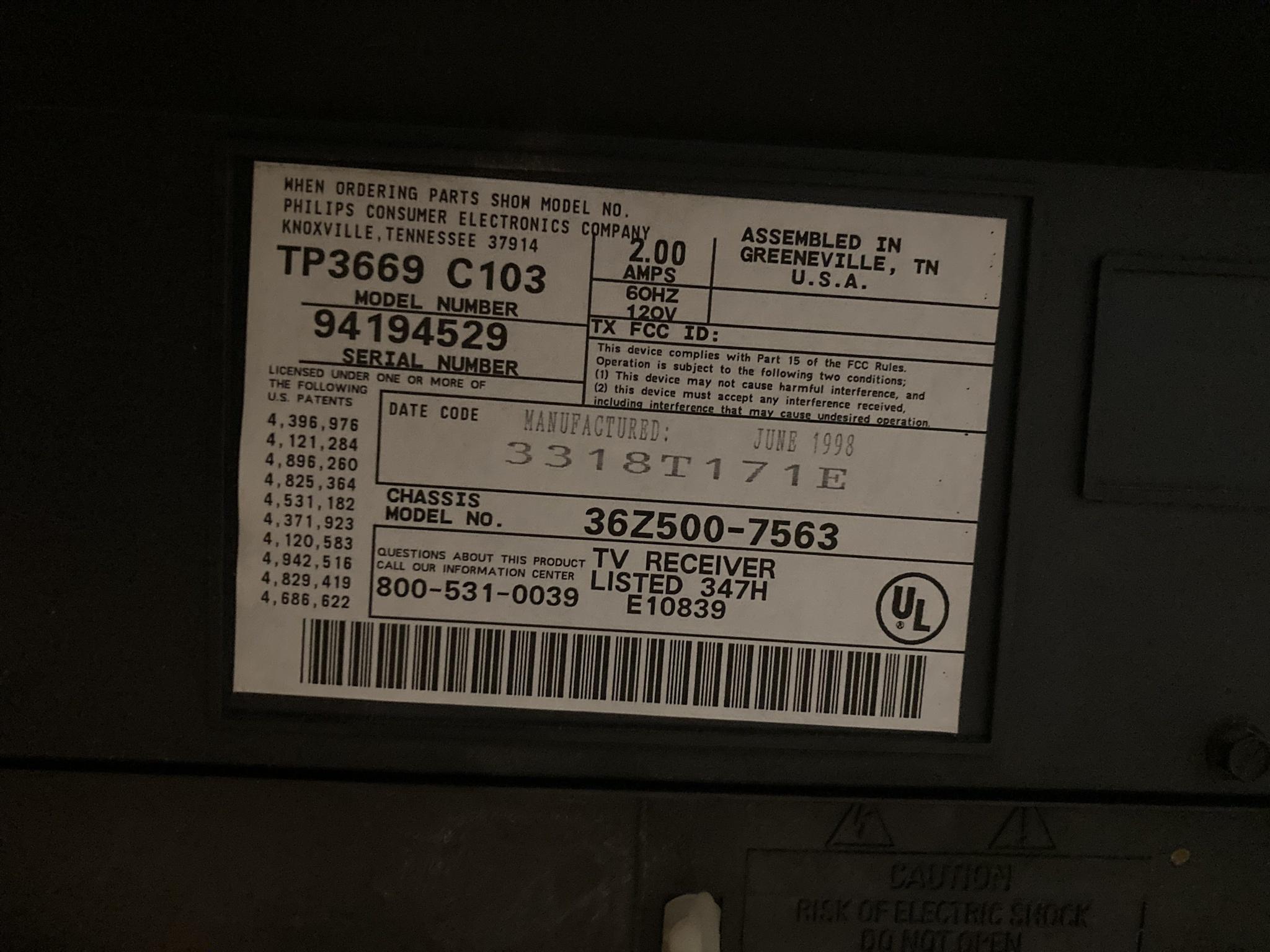 Philips Magnavox TP3669 C103 | CRT Database