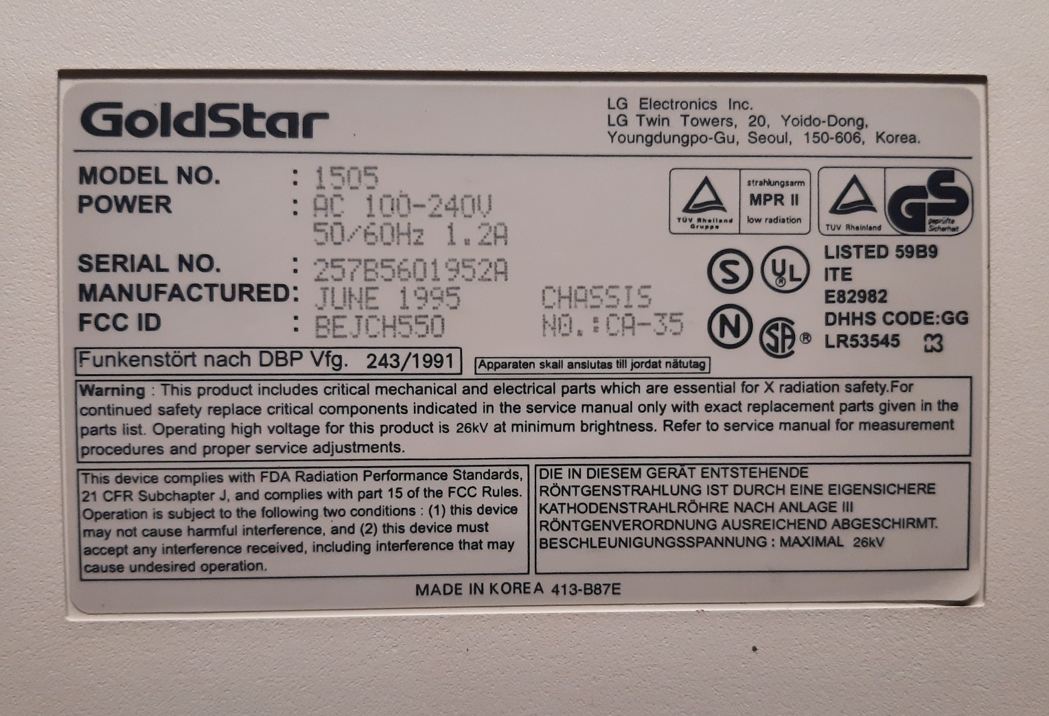 Goldstar 1505 | CRT Database