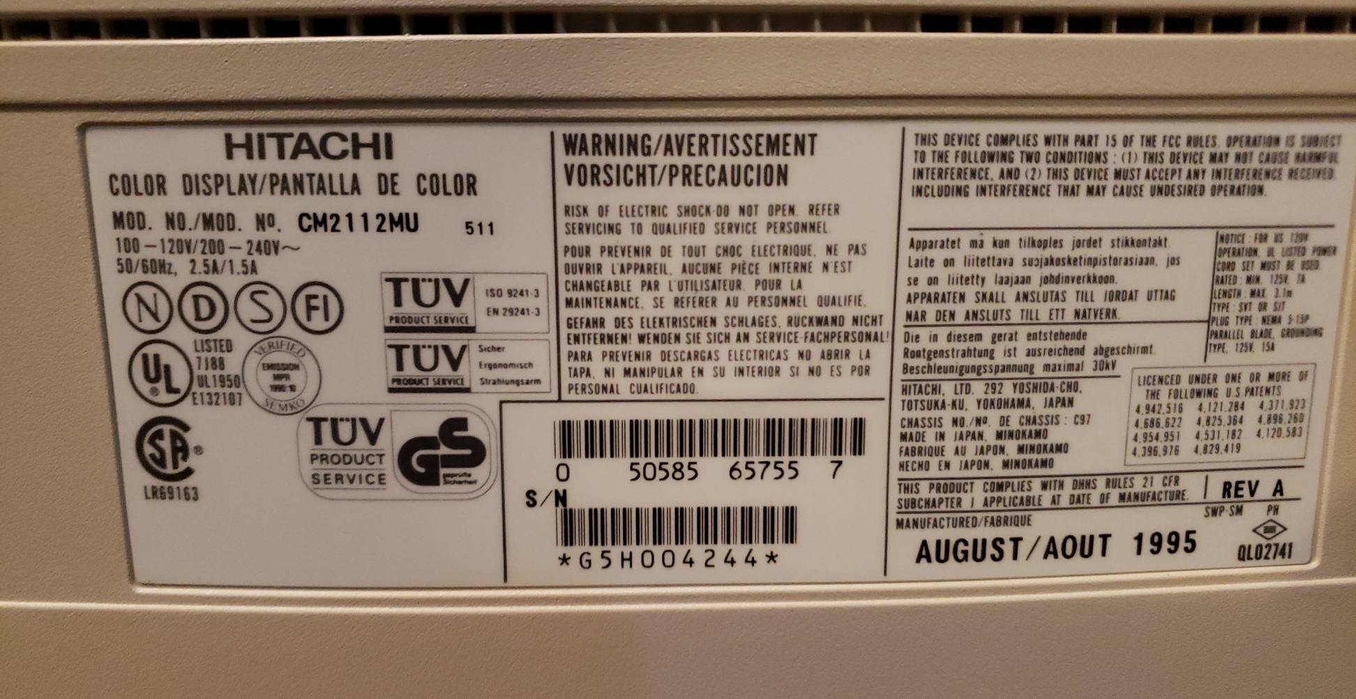 Hitachi SuperScan Supreme 21 (CM2112MU) | CRT Database