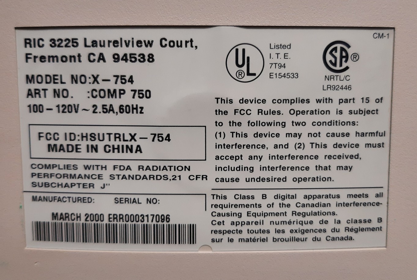 RIC X-754 | CRT Database