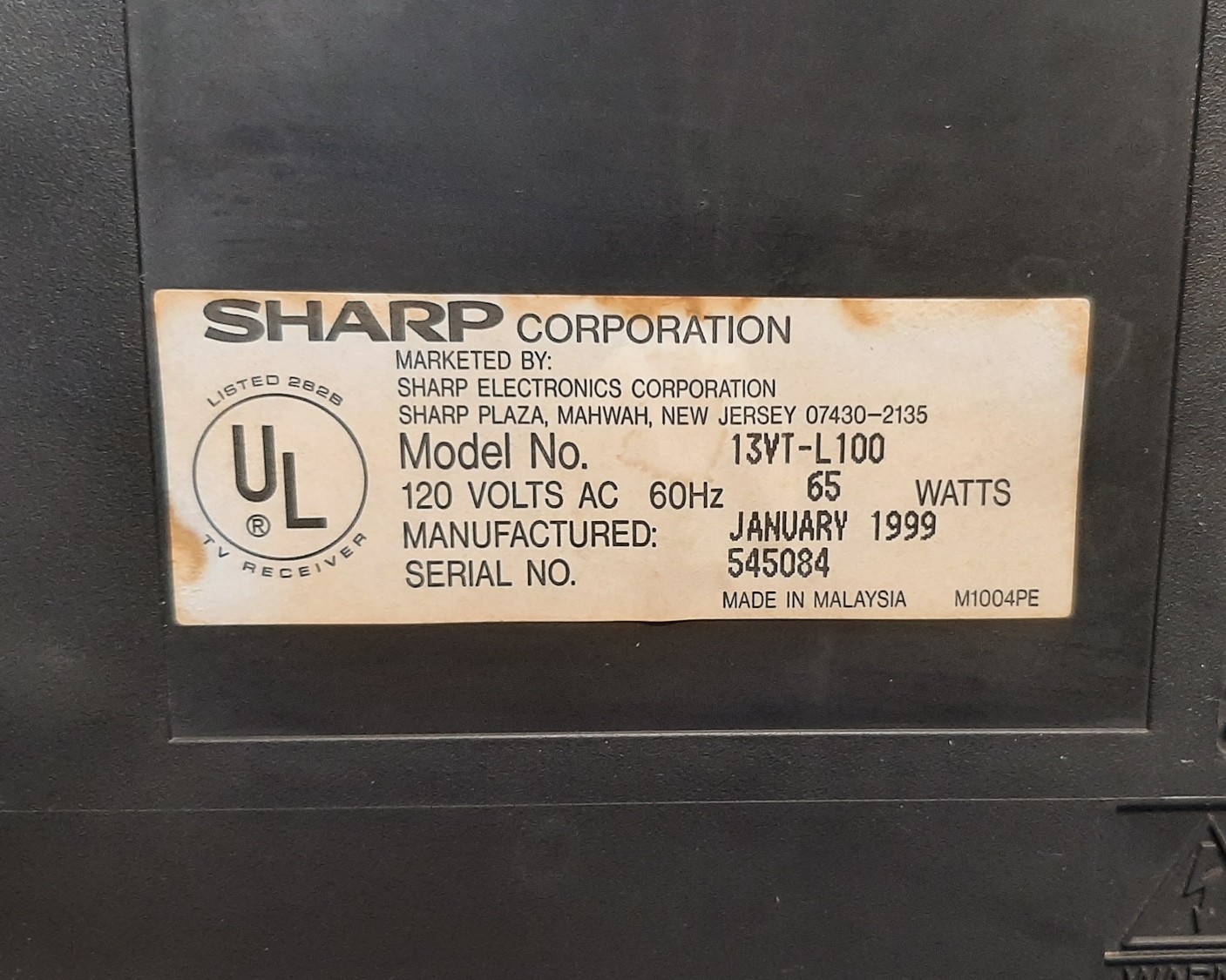 Sharp 13VT-L100 | CRT Database
