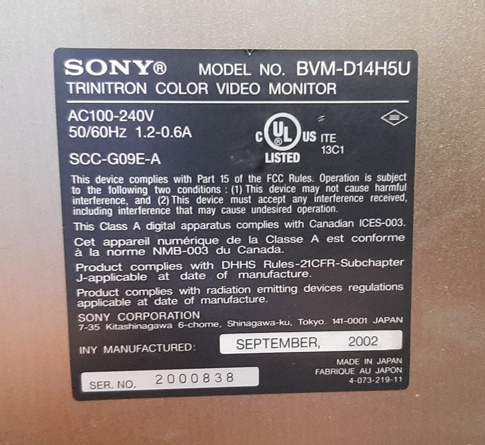Sony BVM-D14H5U | CRT Database