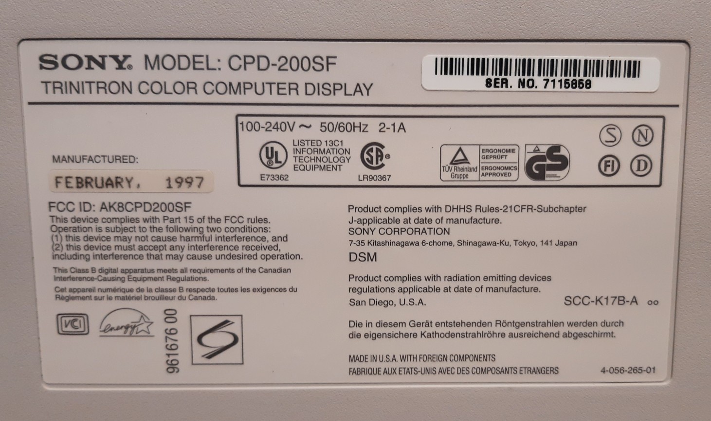 Sony CPD-200sf | CRT Database