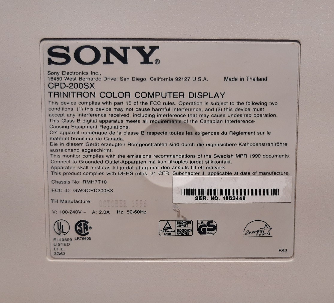 Sony CPD-200SX | CRT Database