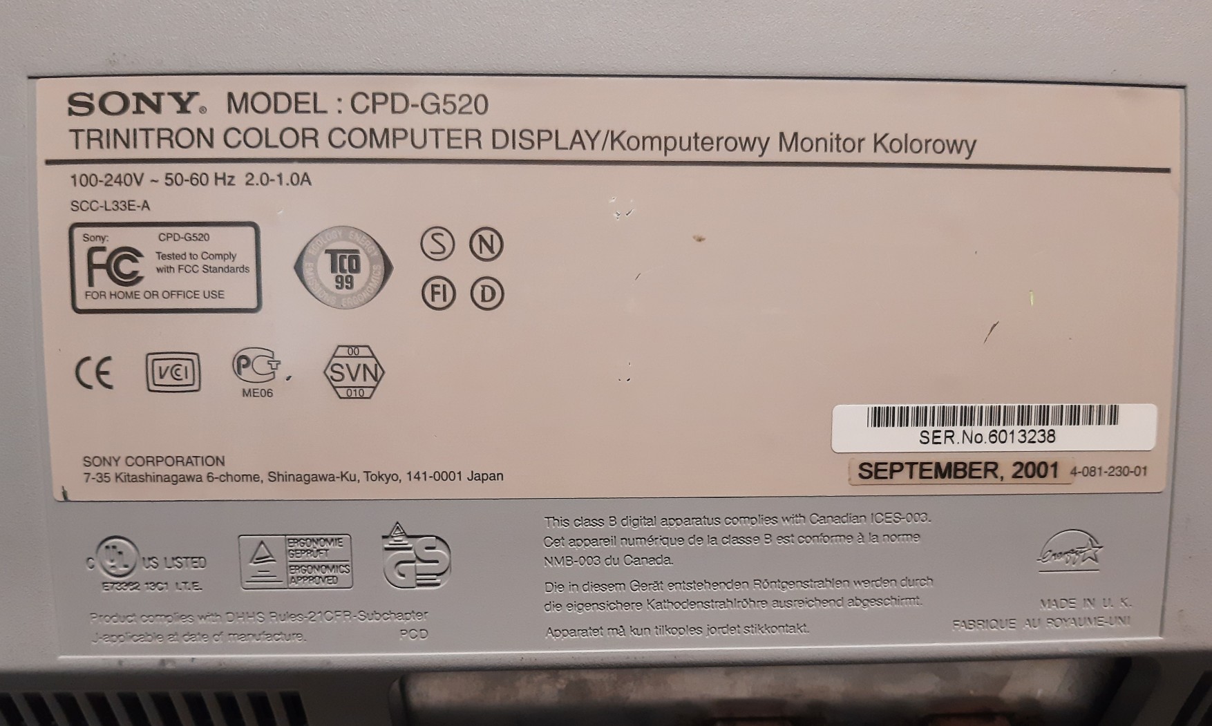 Sony CPD-G520 | CRT Database