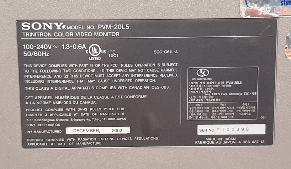 Sony PVM-20L5 | CRT Database