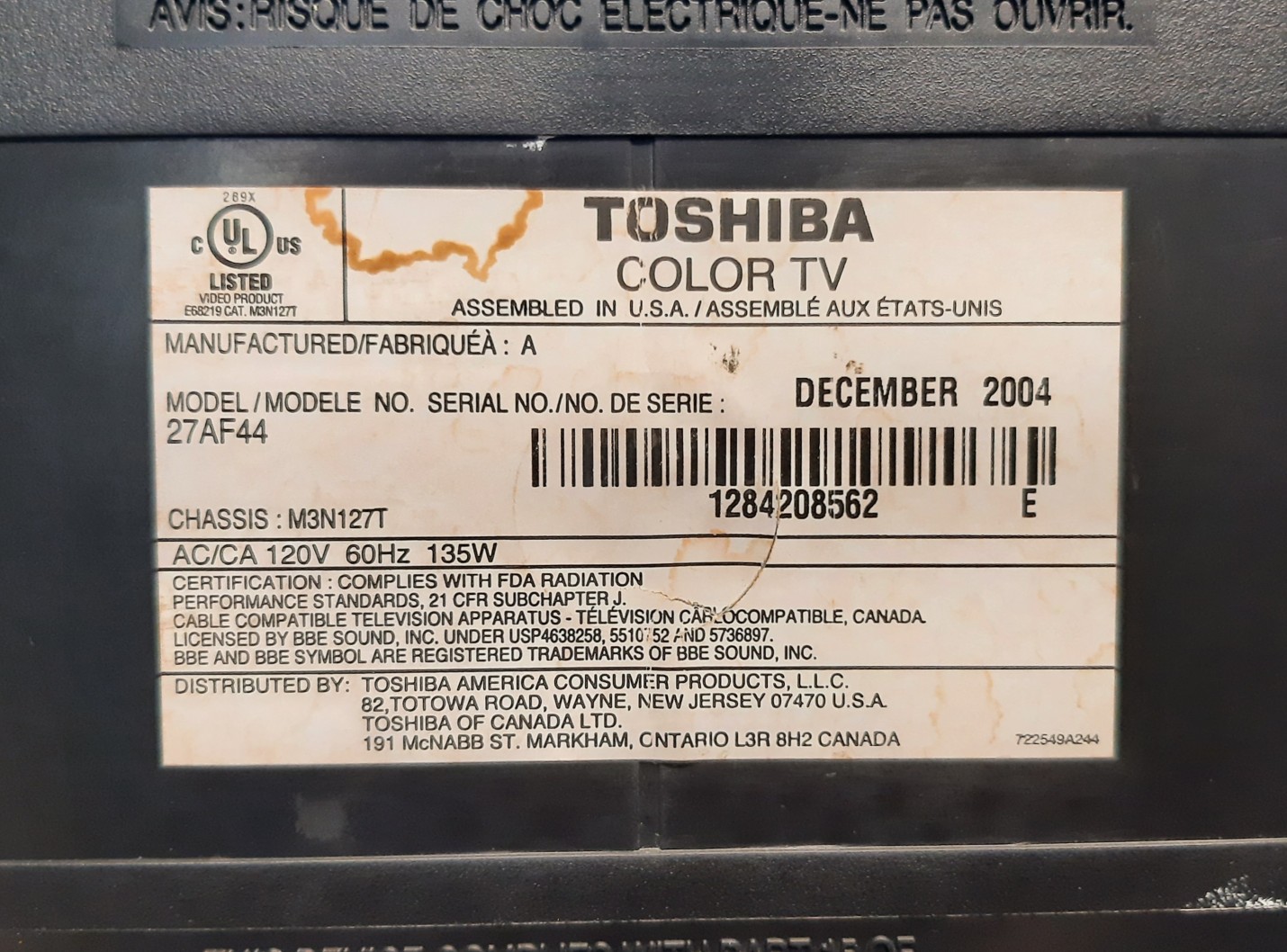 Toshiba 27AF44 | CRT Database